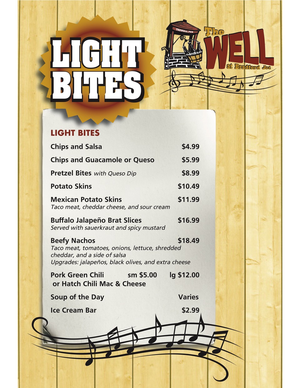 Menu - The Well at Bradford Junction